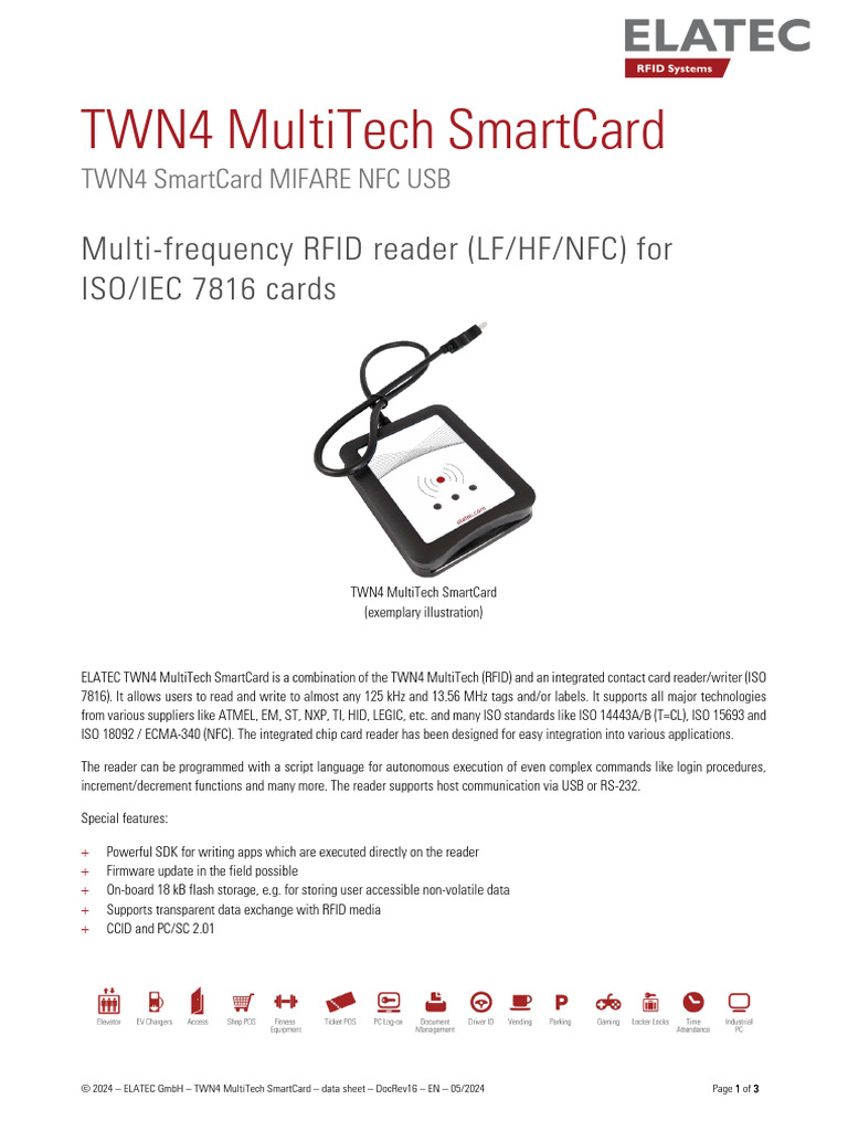 Elatec twn4 Multitech Smartcard Data Sheet en | PDF