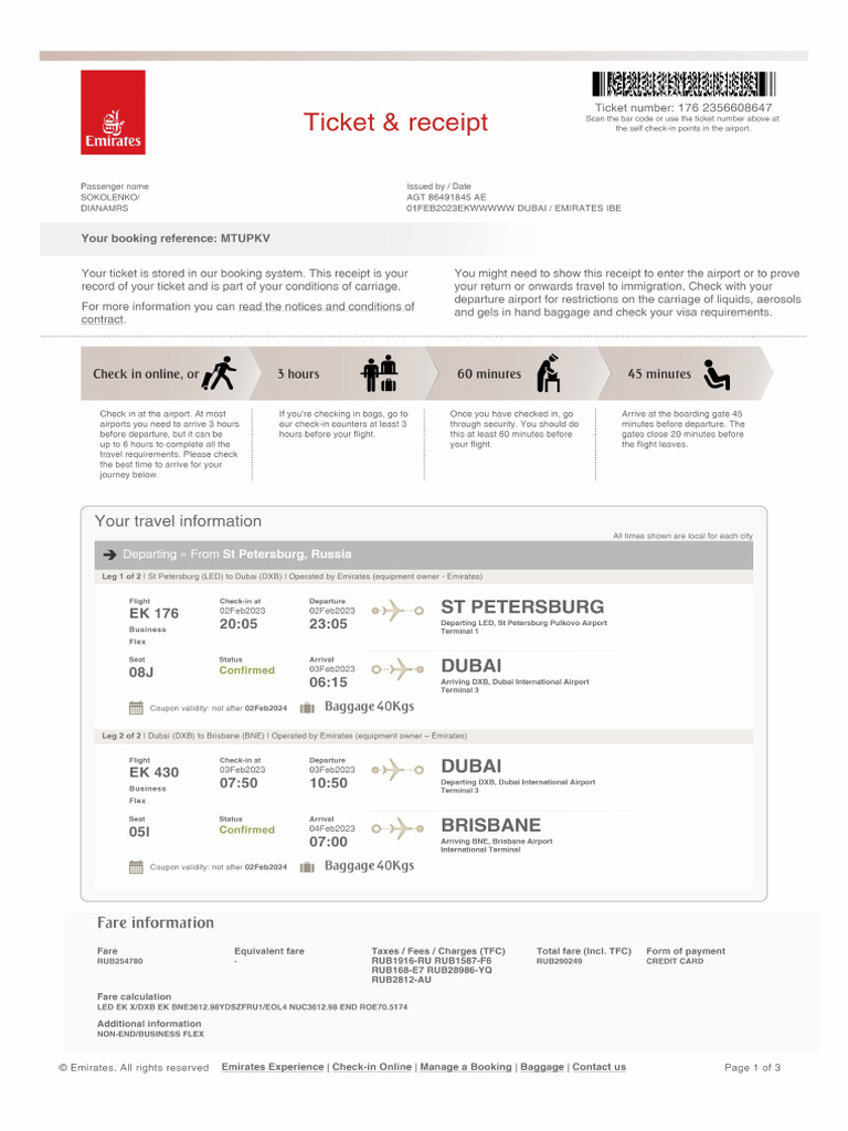 Emirates Ticket | PDF