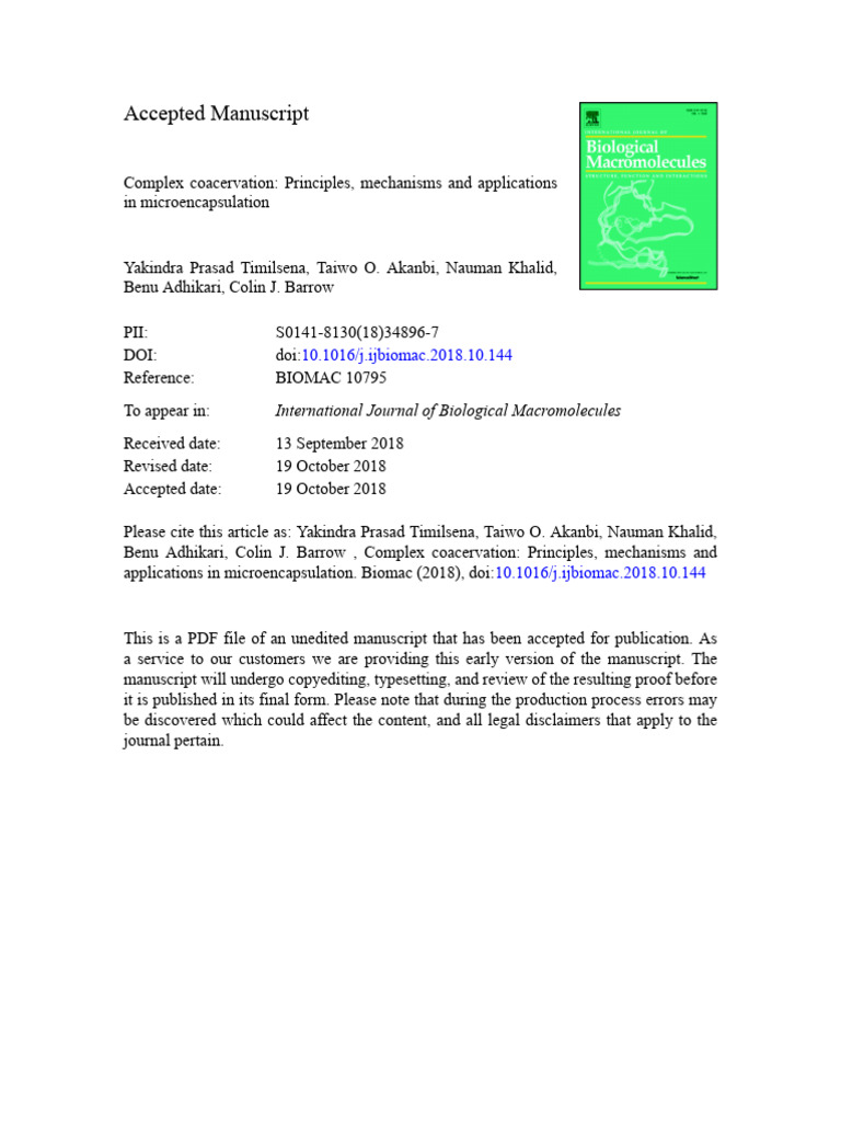 Complex Coacervation Principles, Mechanisms and Applications in ...