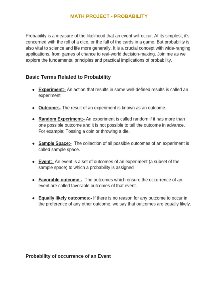 Math Project - Probability | PDF