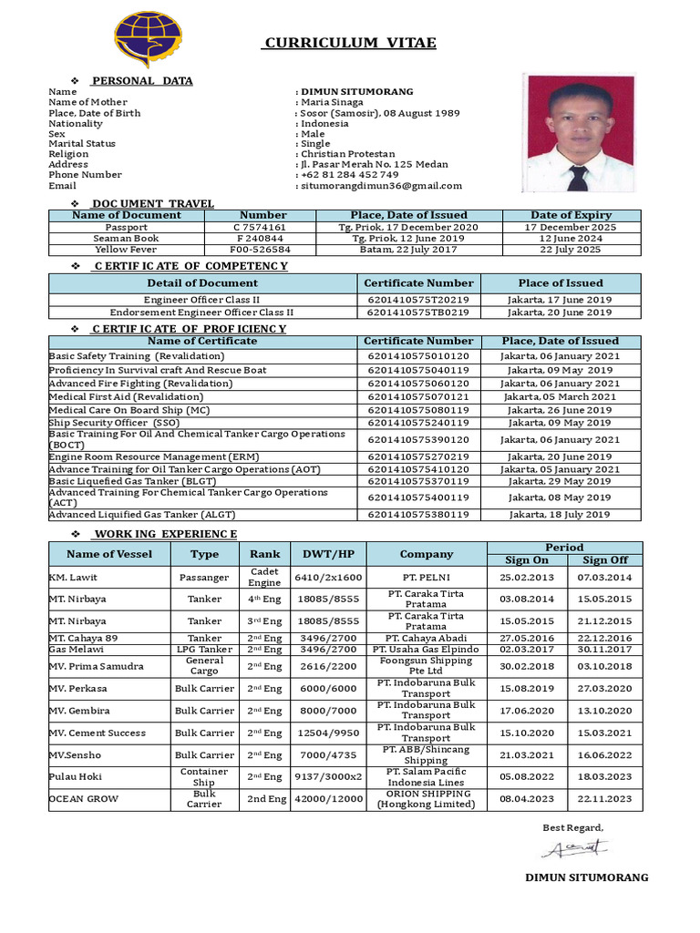 CV Dimun Situmorang: Data Pribadi dan Pengalaman | PDF