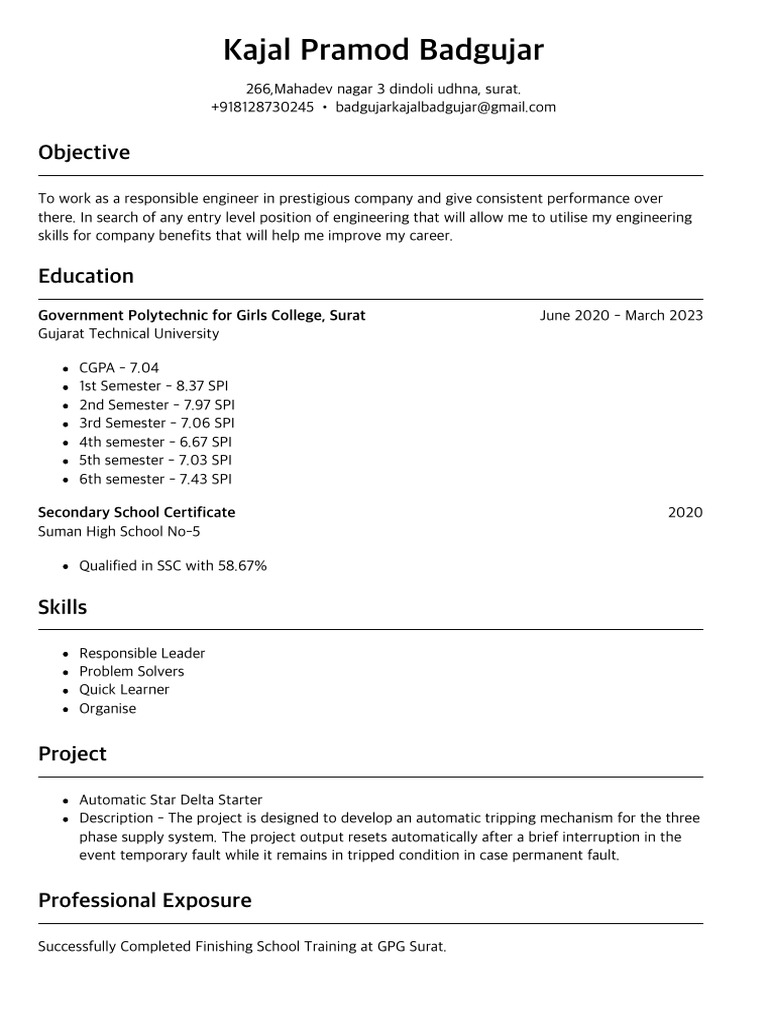 Resume Kajal Pramod Badgujar | PDF