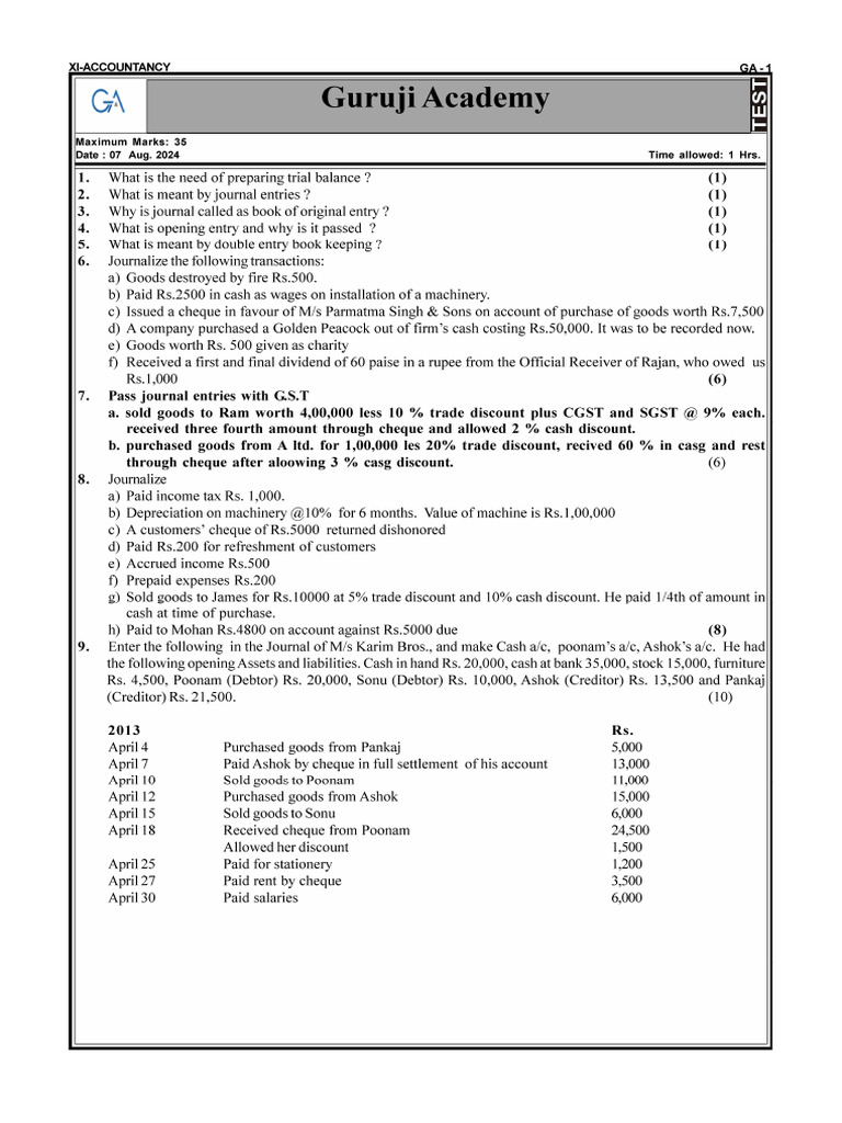Accounts - Test | PDF