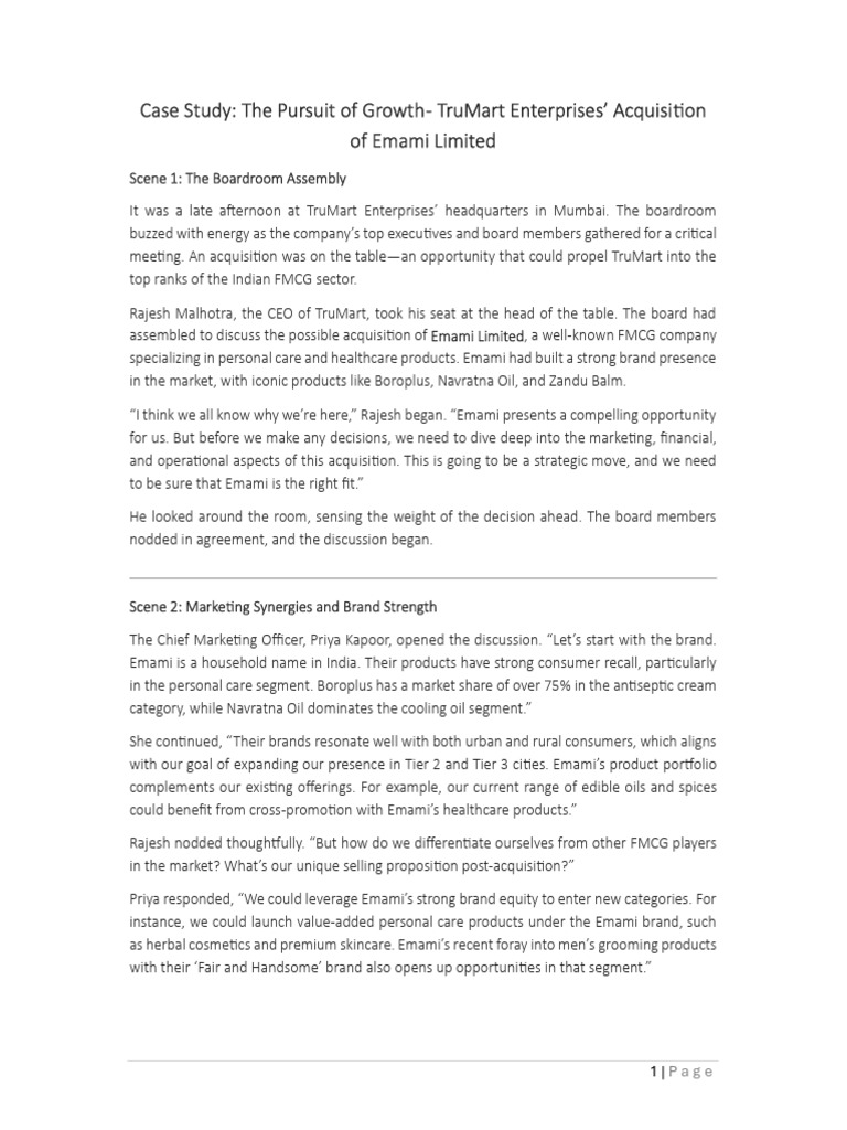 Case Study - Will Trumart Acquire Emami Ltd. | PDF | Brand | Business