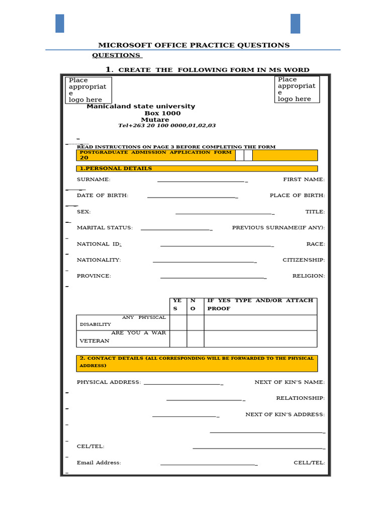 Microsoft Office Practice Question1 | PDF