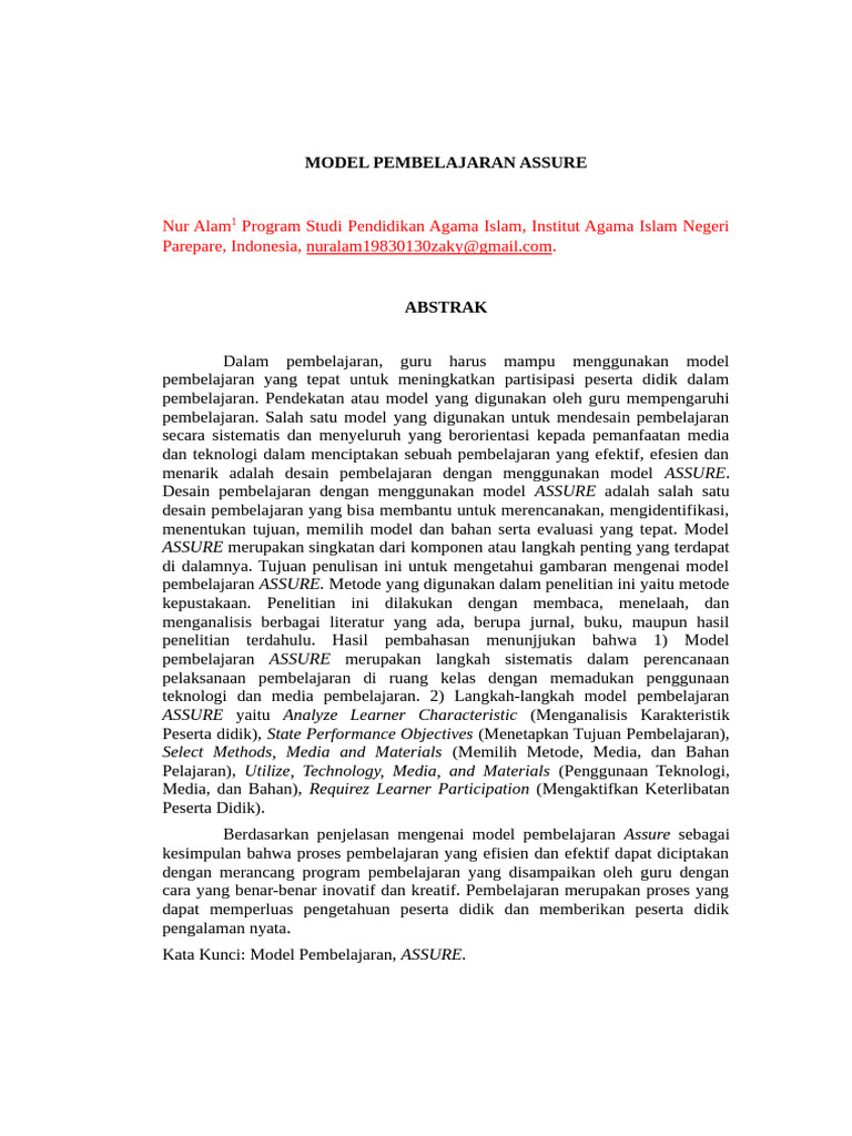 Jurnal - MODEL PEMBELAJARAN ASSURE | PDF