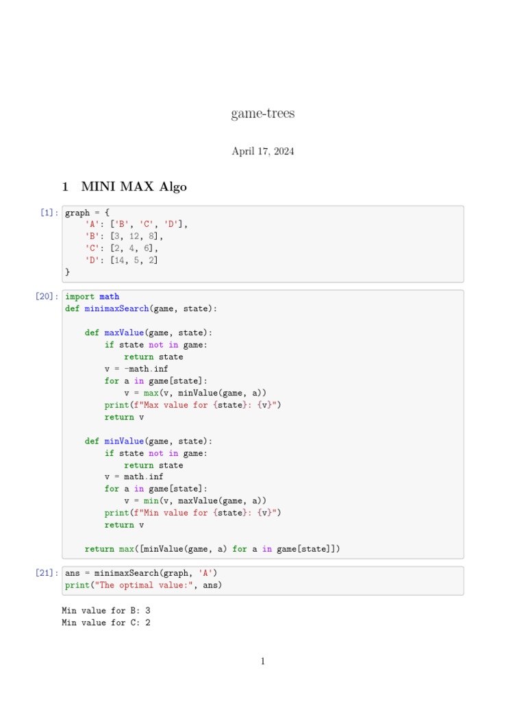 Lab8 MIN MAX, Alpha Beta | PDF