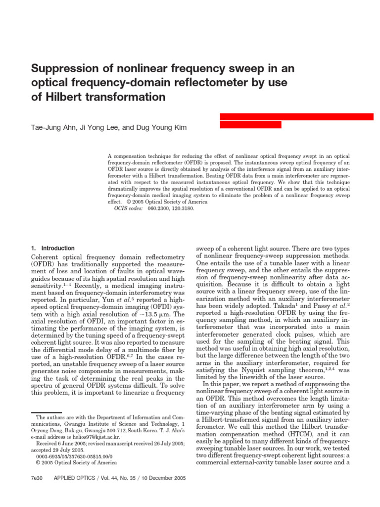 2005 - Suppression of Nonlinear Frequency Sweep in An Optical Frequency ...