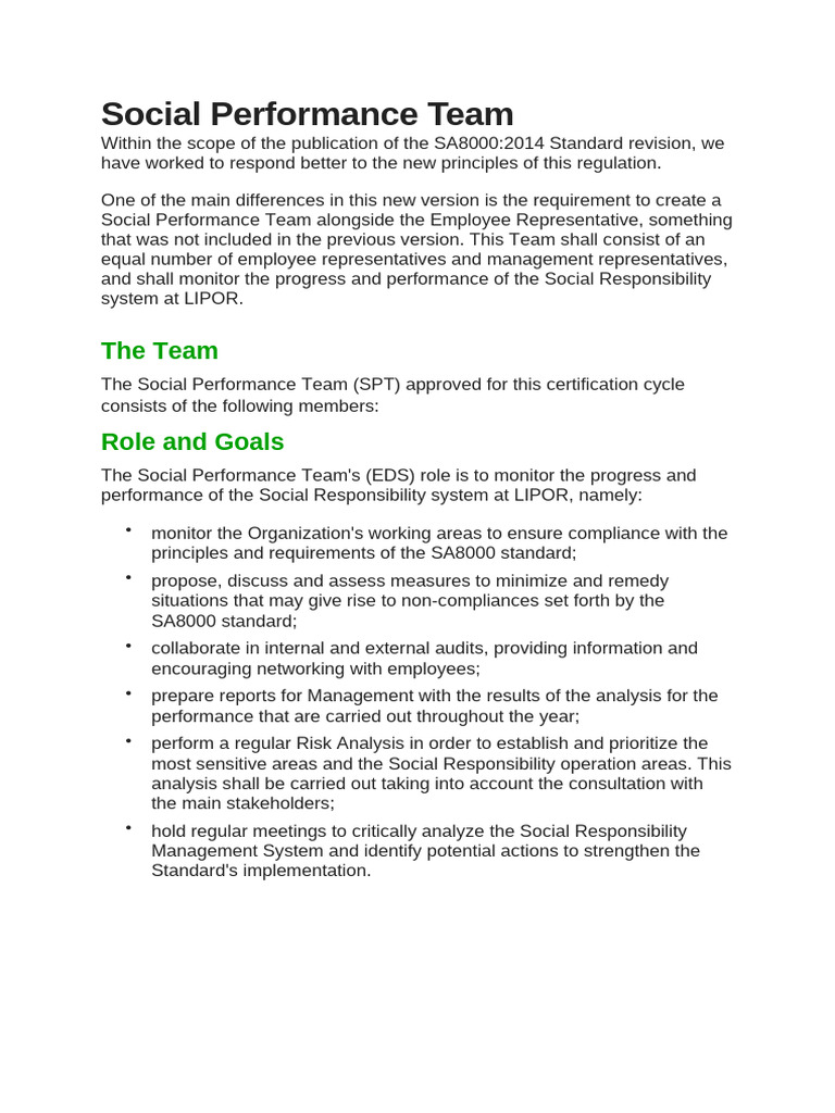 Social Performance Team | PDF