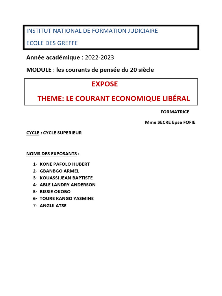 Expose Le Courant Economique Liberal | PDF