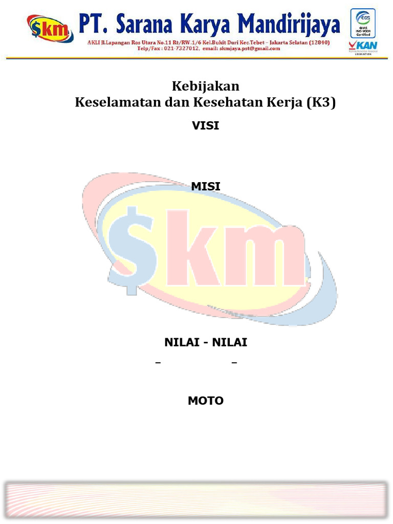 Kebijakan K3L Dan Bukti Sosialisai Kebijakan | PDF