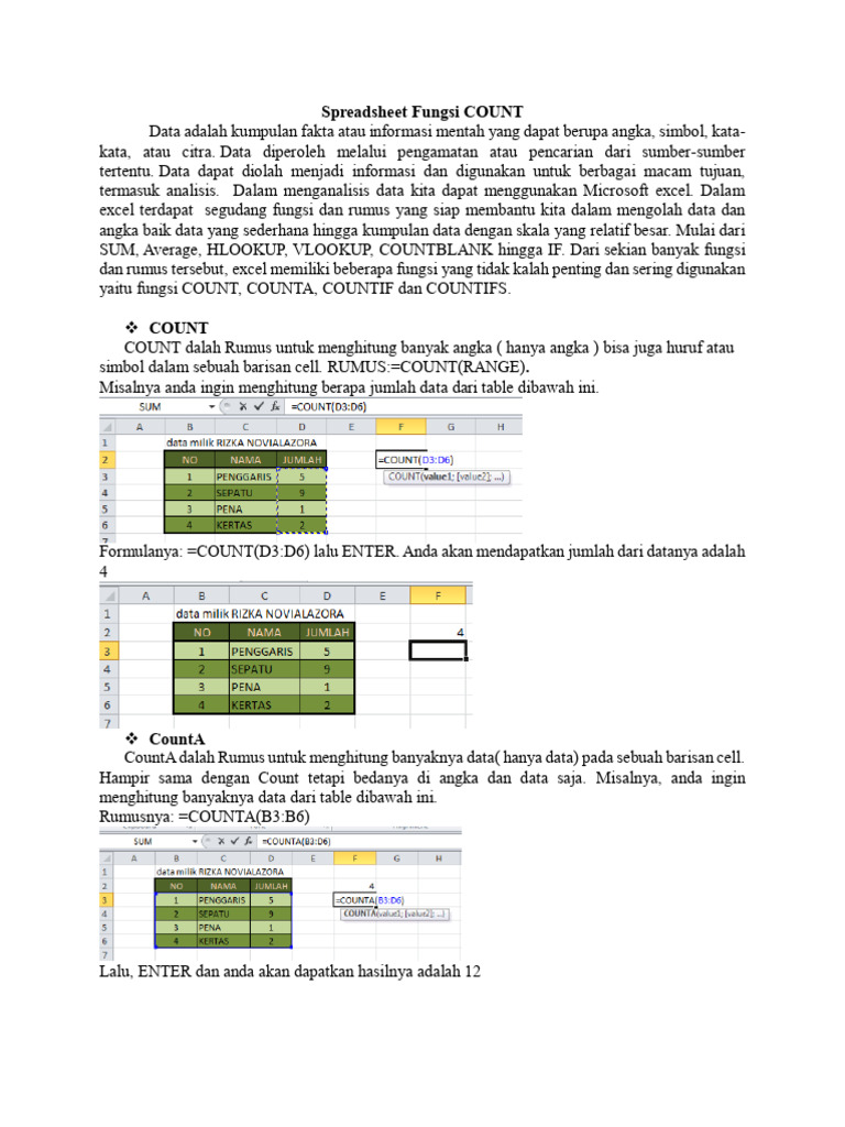 Materi Spreadsheet COUNT | PDF | Spreadsheet Software | Computers