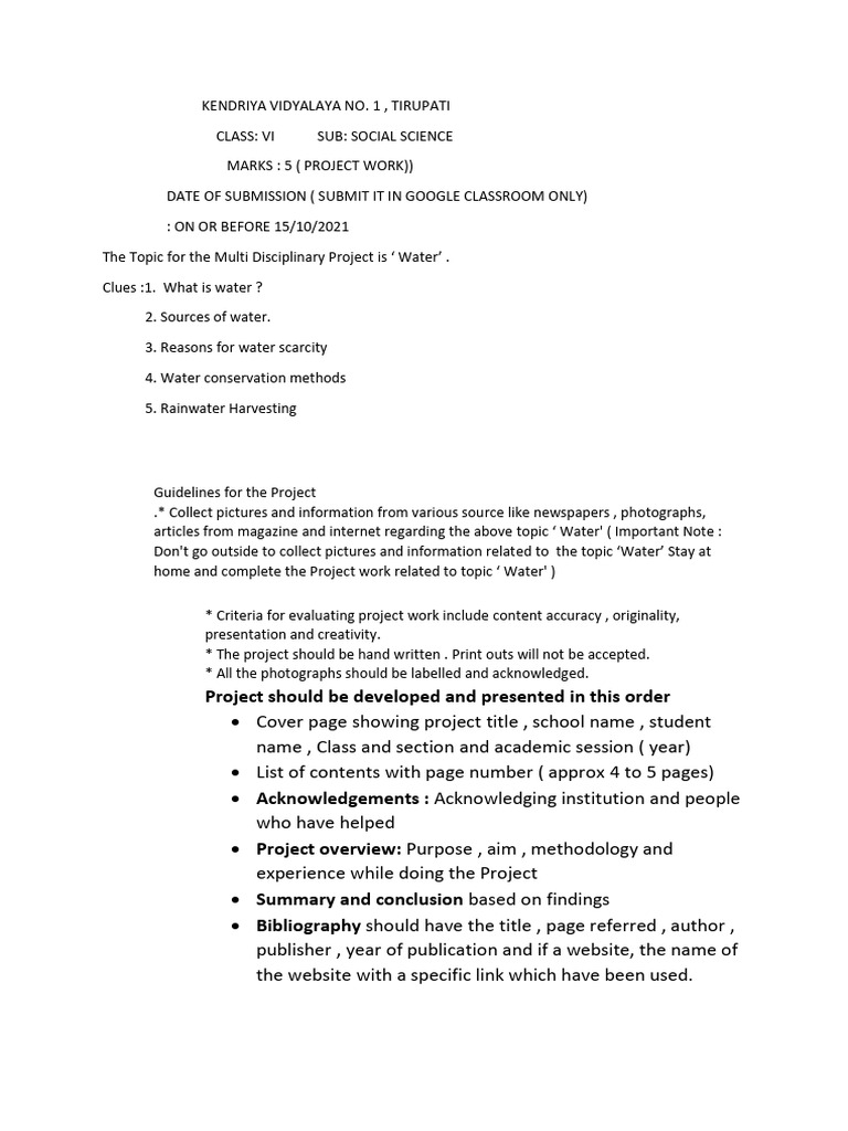 Class 6 - Social Science (MDP - Water) | PDF