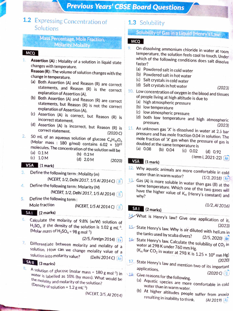 PYQ and Solve Solution Chapter | PDF