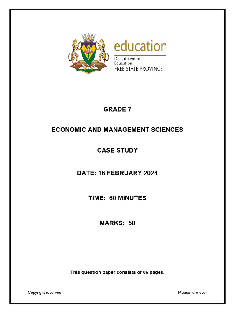 Grade 7 EMS Case Study - Question Paper - (Term 1-2024) | PDF