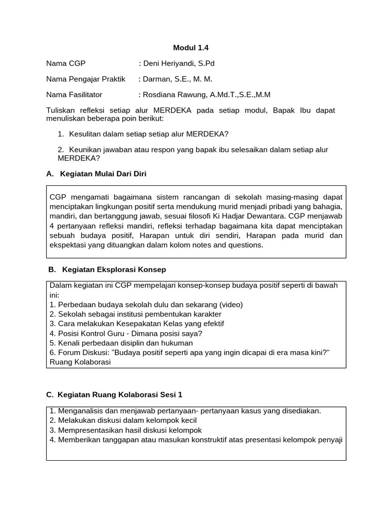 Format Refleksi Modul 1.4 | PDF