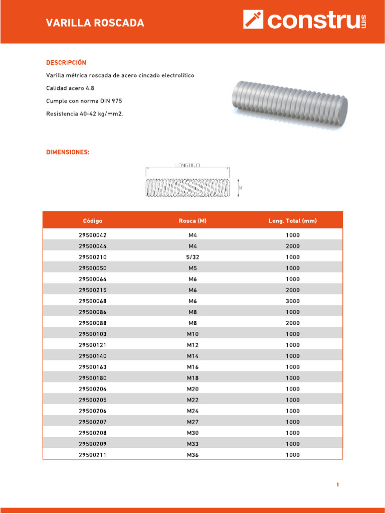 Ficha Tecnica Varao Roscado | PDF