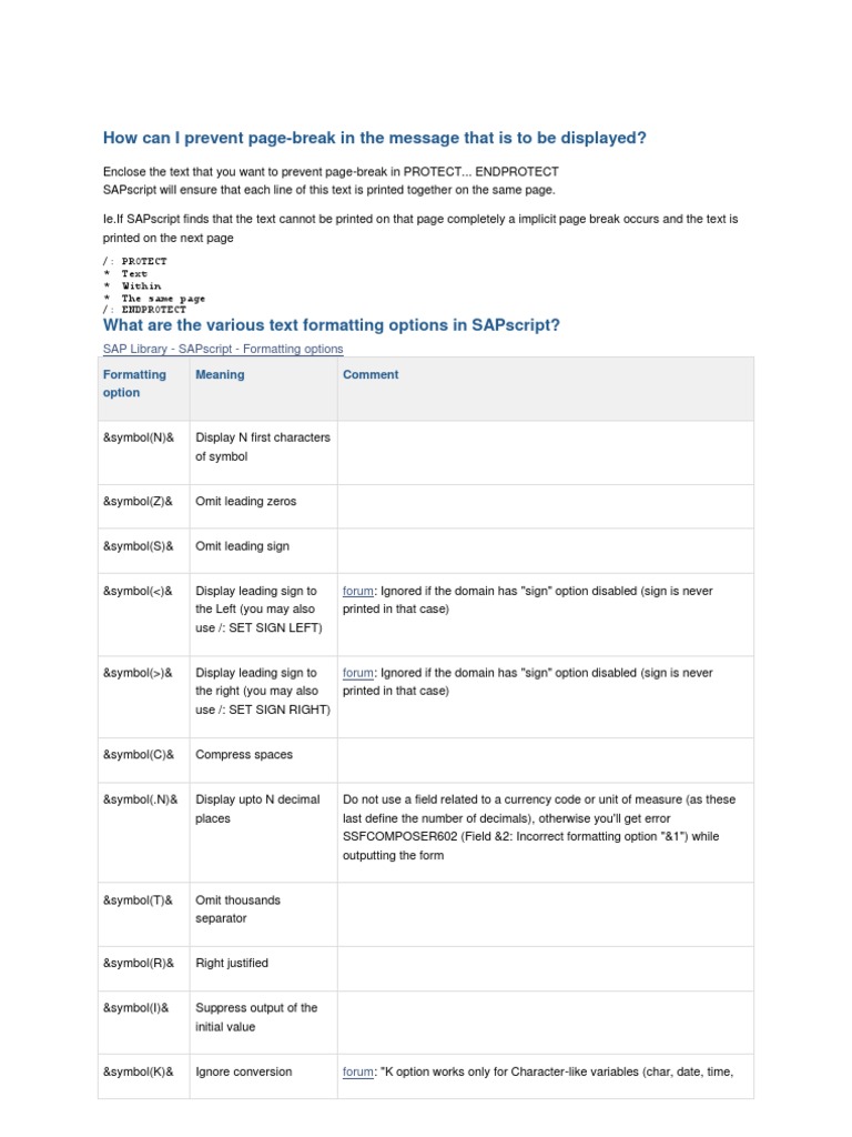 Sapscript Formatting Options Available in Sapscript | Download Free PDF | Notation | Areas Of ...