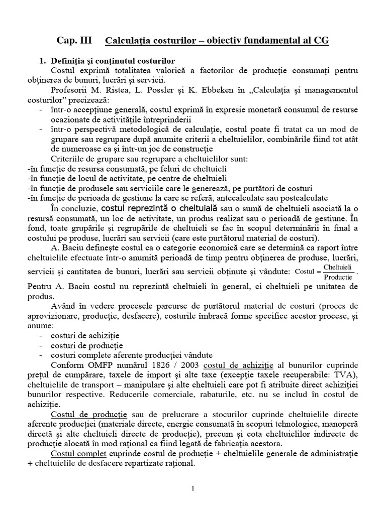 Calculatia Costurilor | PDF