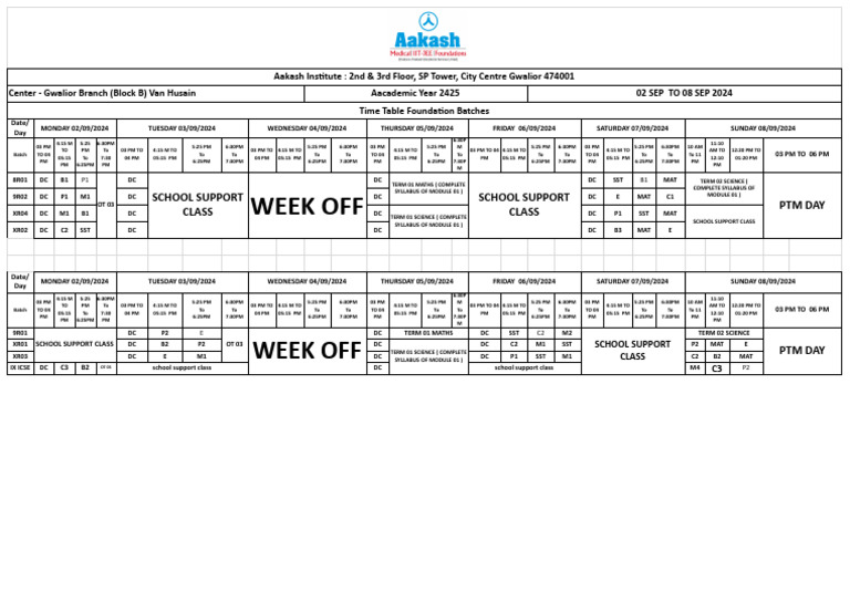 Time Table Foundation 02 Sep To 08 Sep 2025 | PDF