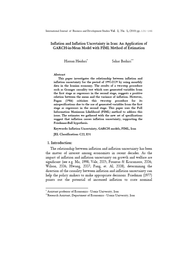 Inflation and Inflation Uncertainty in I | PDF | Inflation | Finance & Money Management