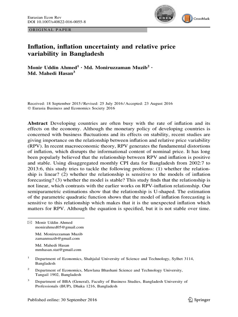 Inflation Inflation Uncertainty and Rela | PDF | Inflation | Ordinary Least Squares