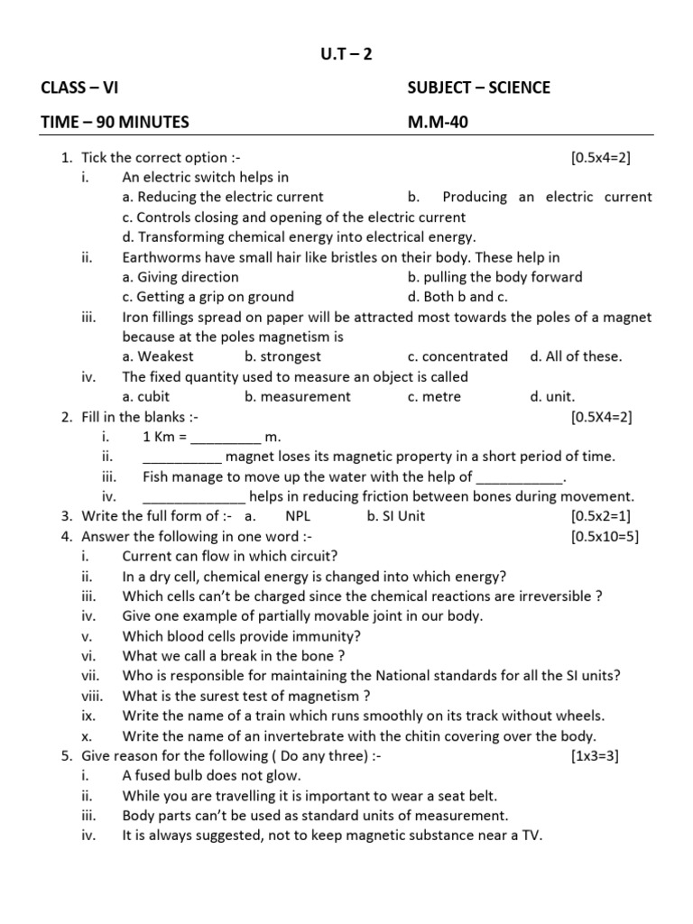 Ut 2 Sci Class 6 | PDF