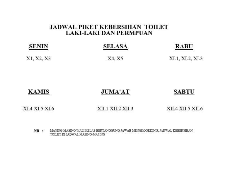 Jadwal Piket Kebersihan Toilet Sman 2 Taliwang | PDF