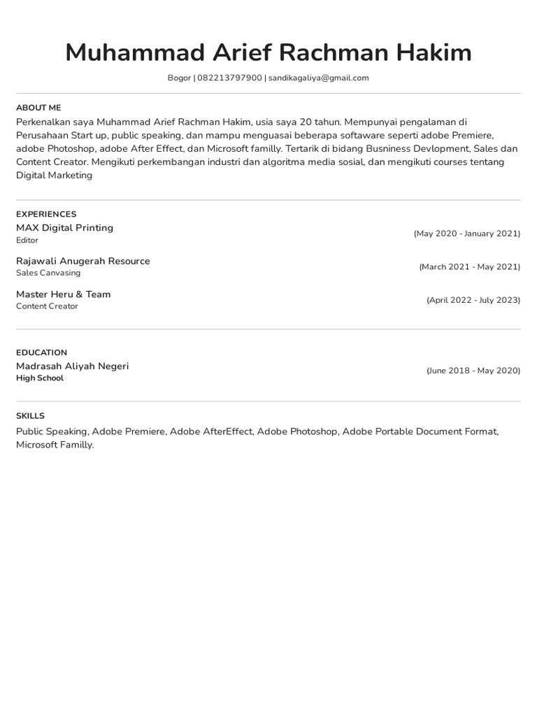 CV Muhammad Arief Rachman Hakimm | PDF