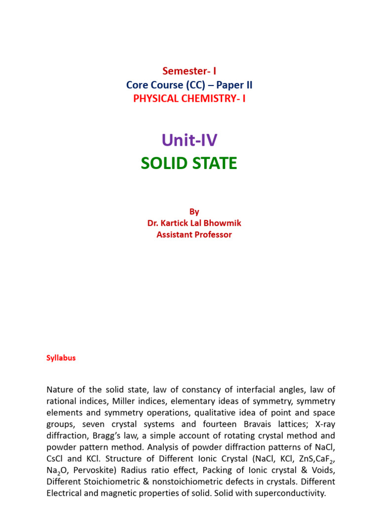 Solid State - IMD 1st Sem | PDF