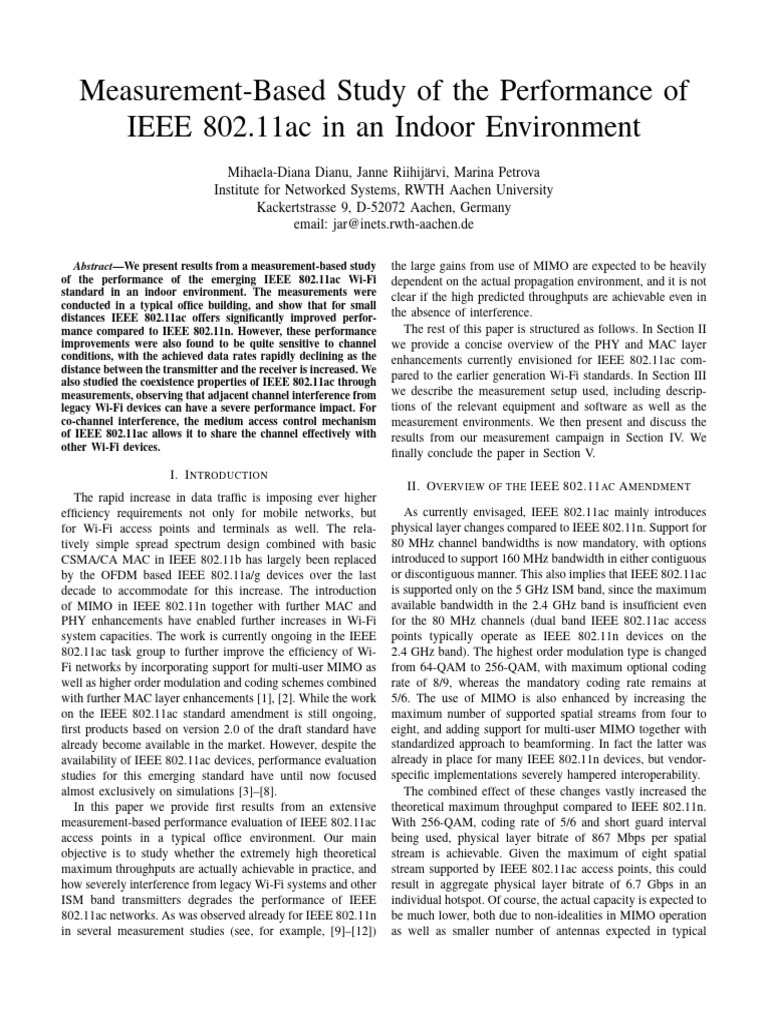 ICC 2014 IEEE 802.11ac Performance Evaluation | PDF