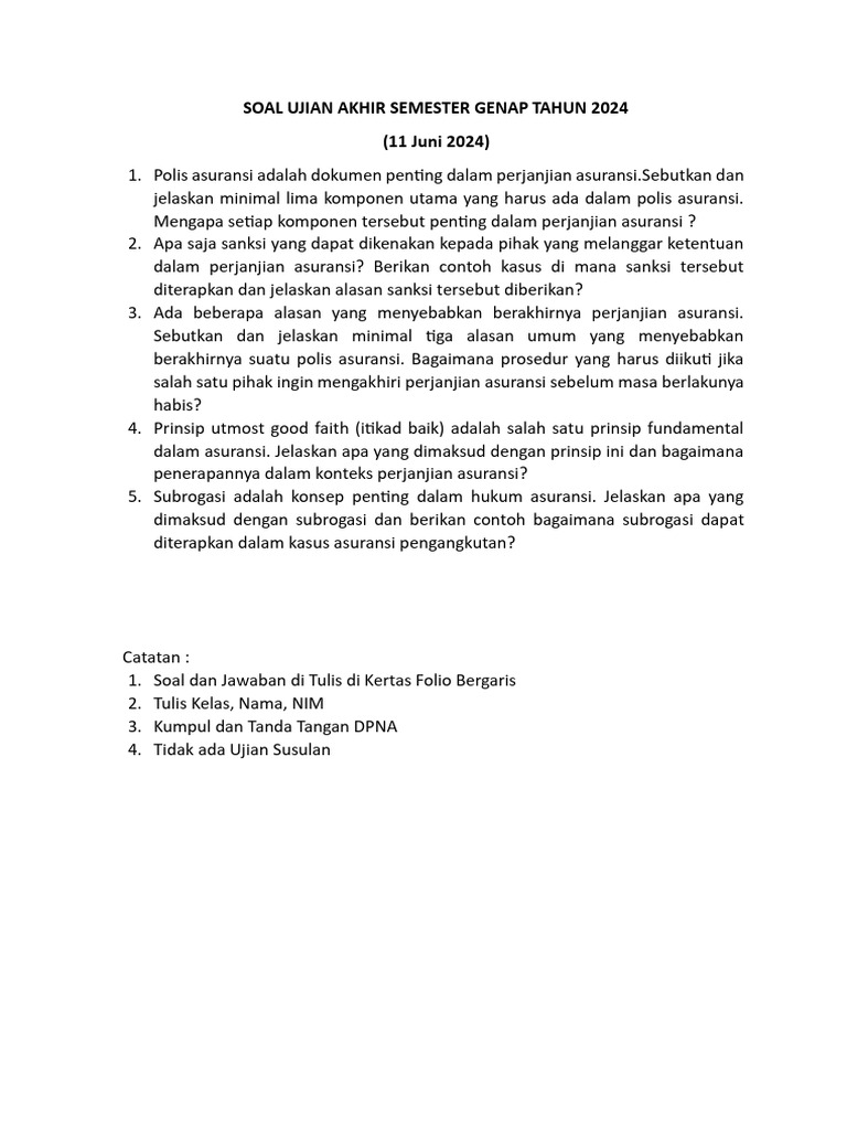Soal Ujian Akhir Semester Genap Tahun 2024 | PDF