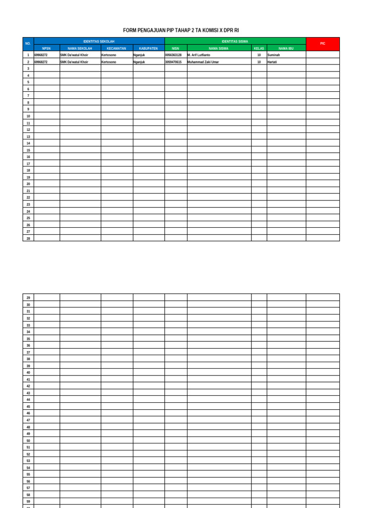 Form Pip Tahap 2 SMK Da'watul Khoir | PDF
