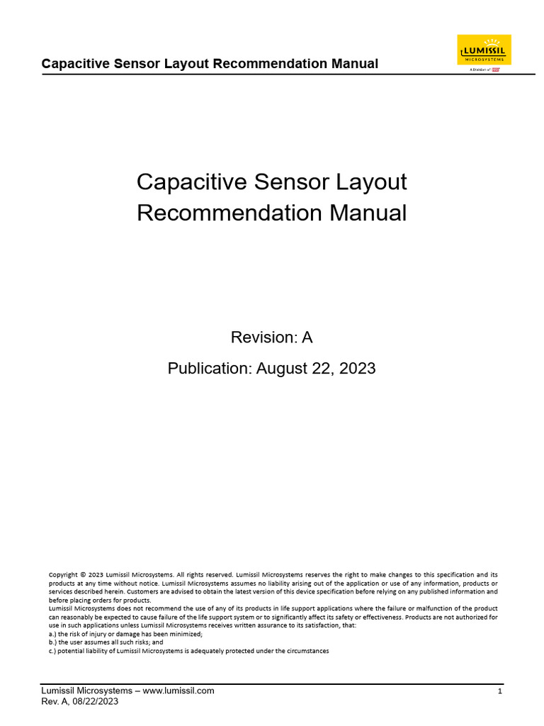 Capacitive Sensor Layout Recommendation Manual Application Note | PDF