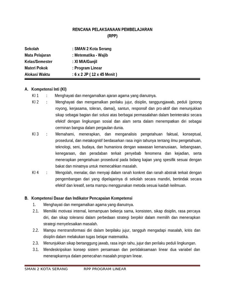 RPP Program Linear | PDF