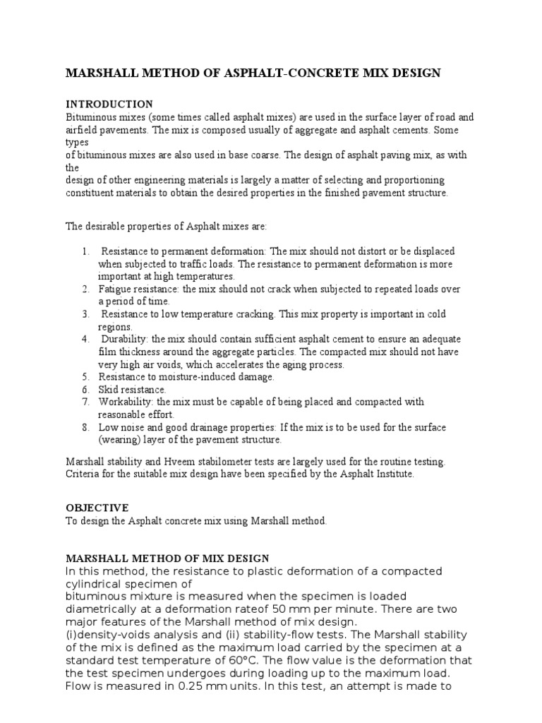 Marshall Method for Asphalt Mix Design | PDF | Road Surface | Concrete
