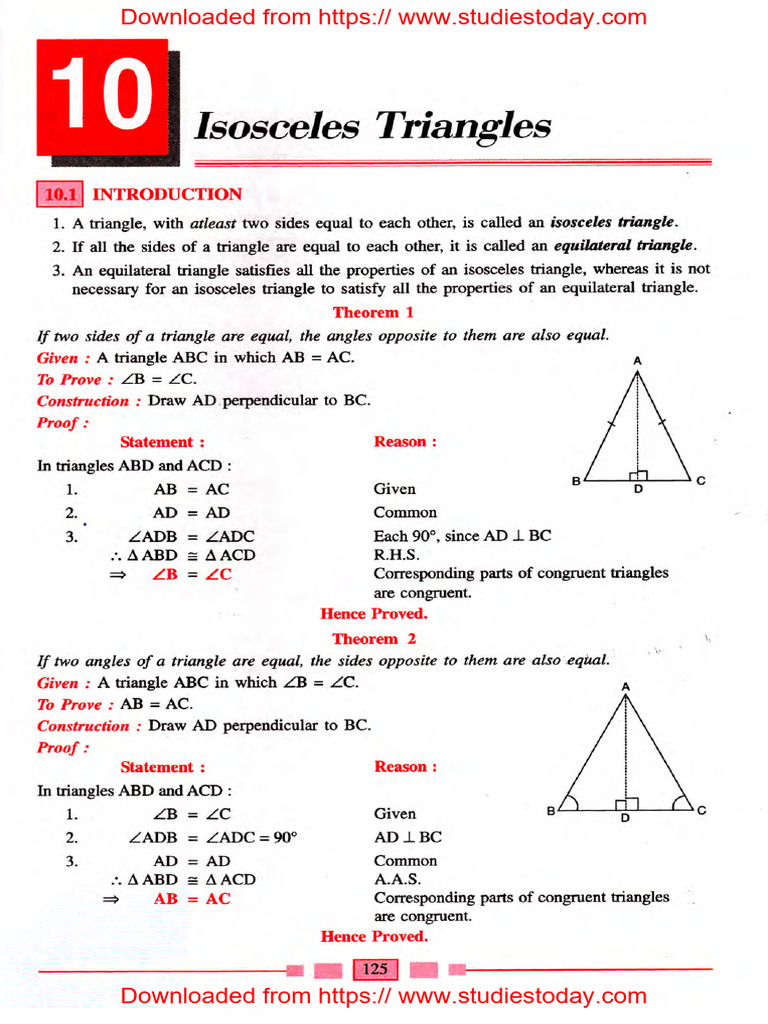 ICSE Class 9 Maths Chapter 10 Isosceles Triangles | PDF
