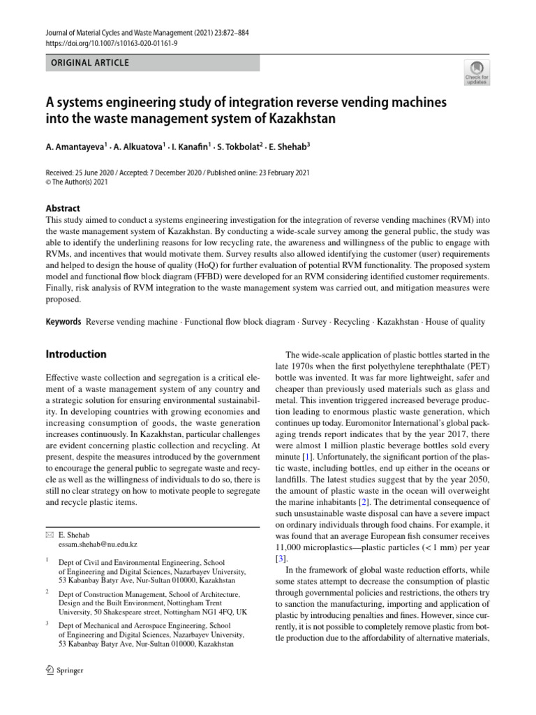 A Systems Engineering Study of Integration Reverse Vending Machines Into The Waste Management ...