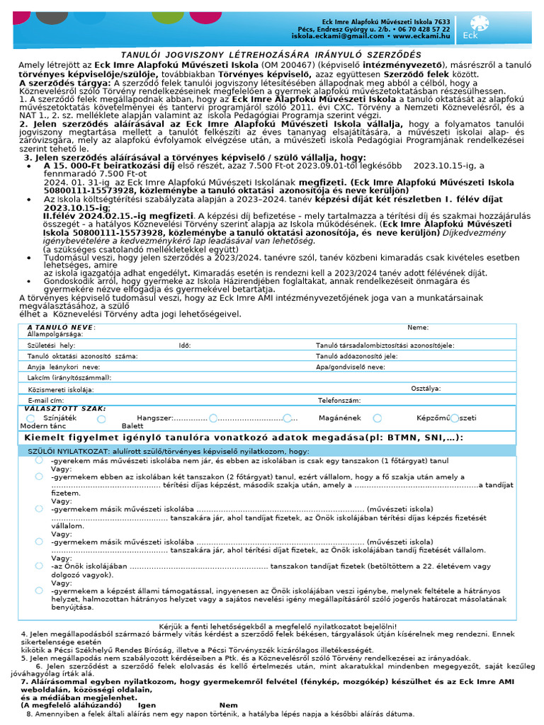 Eck Tanulooi Jogvi Szerz 2023 2024 | PDF