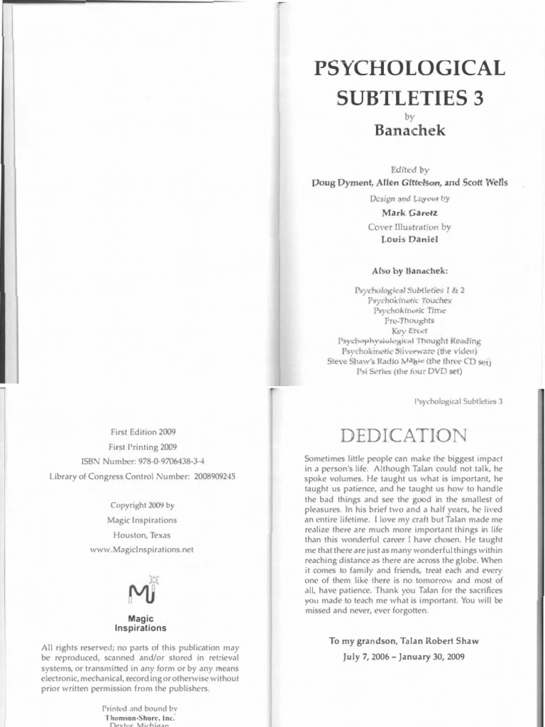 Banachek Psychological Subtleties 3pdf Compress | PDF