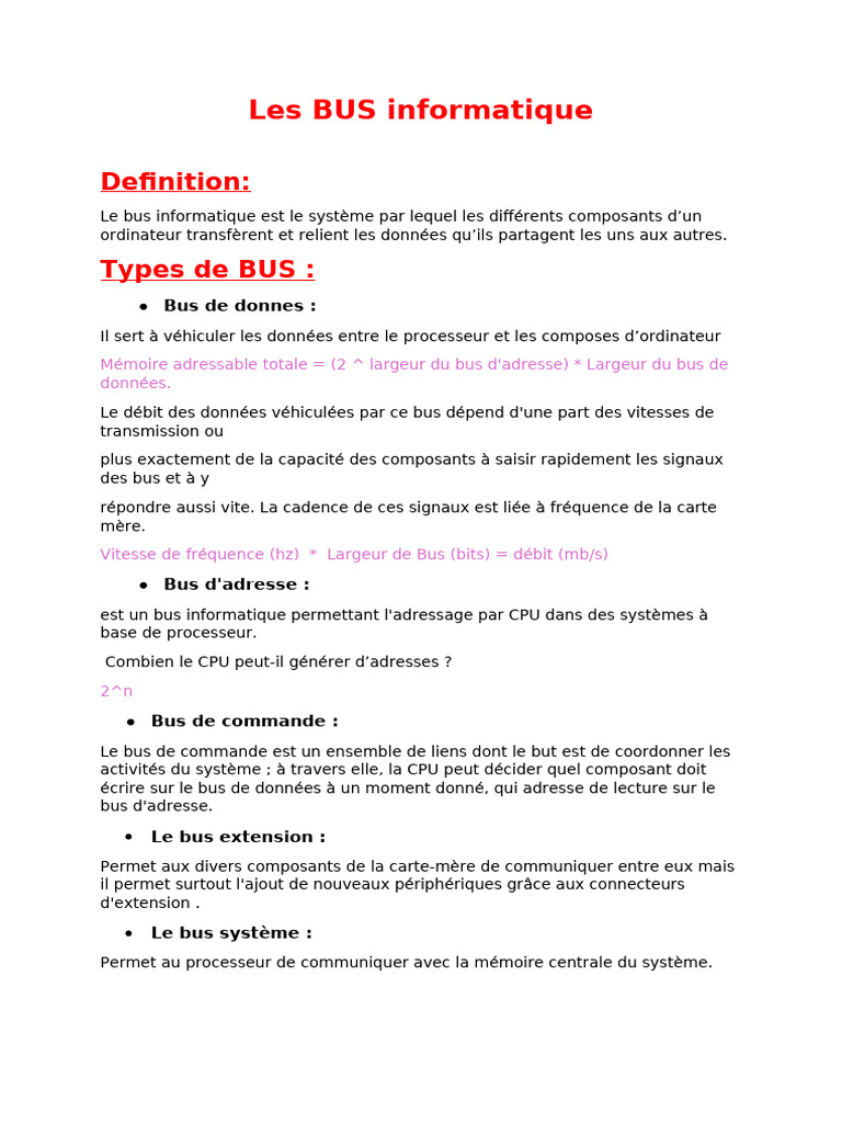 Les BUS Informatique | PDF