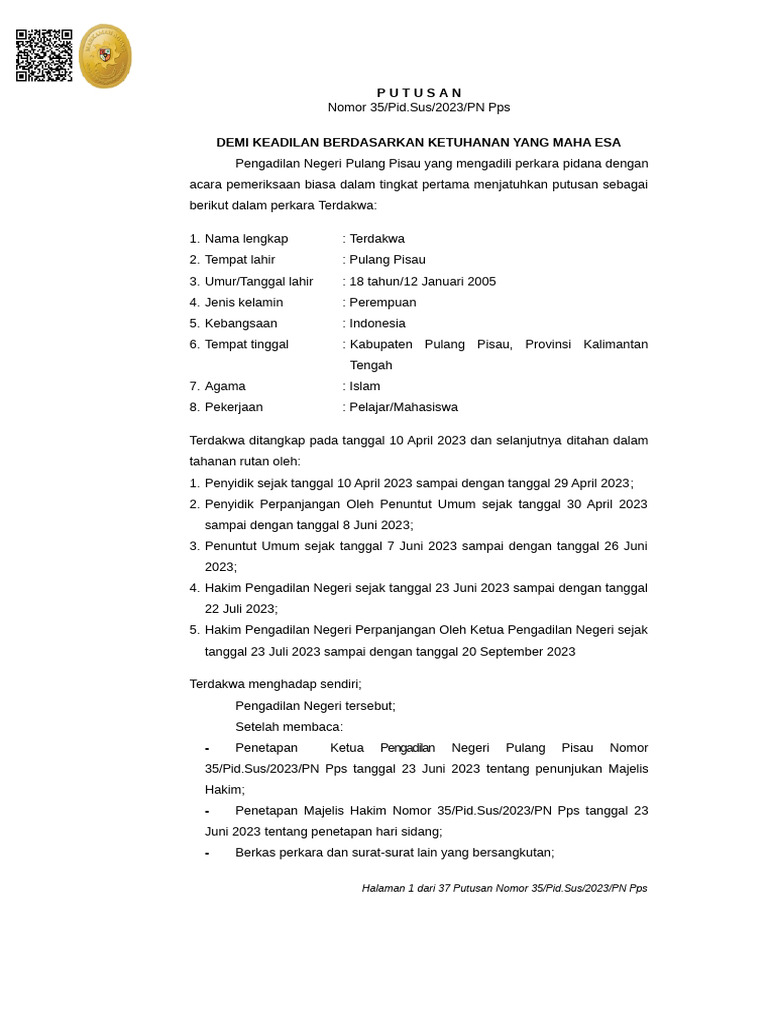 Putusan 35 Pid - Sus 2023 PN Pps 20240718125931 | PDF