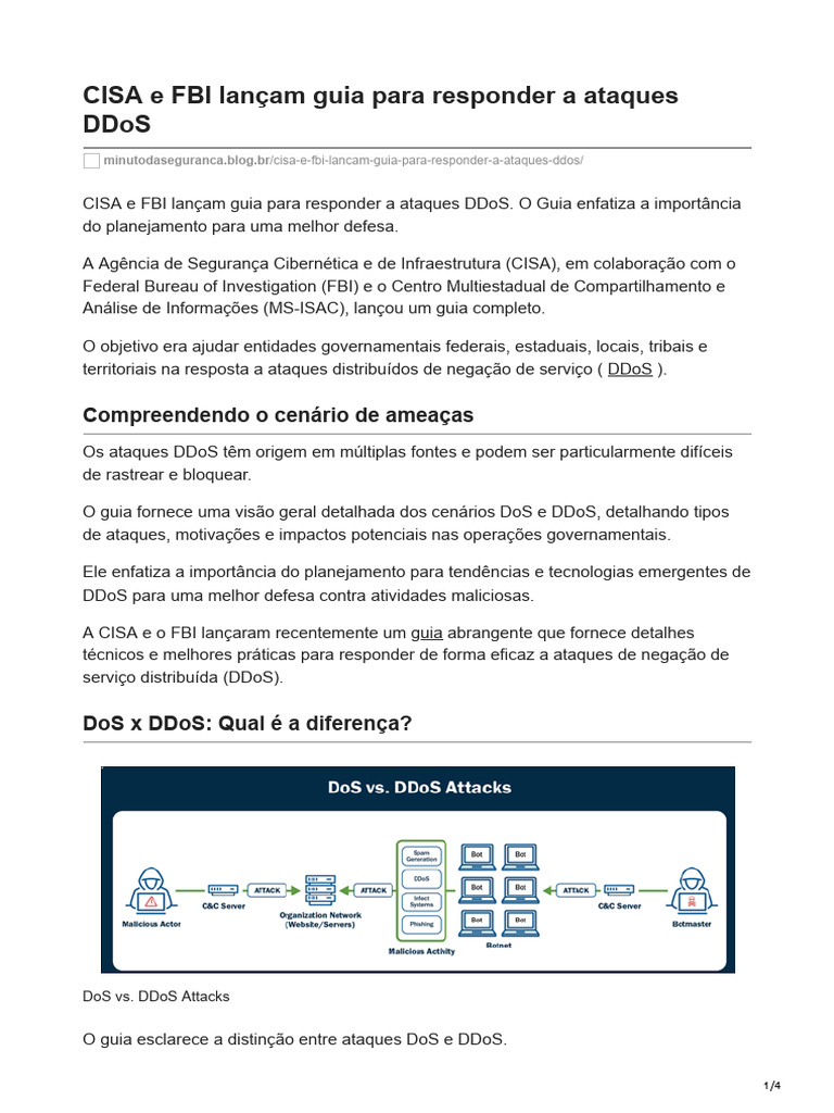 CISA e FBI Lançam Guia para Responder A Ataques DDoS | PDF