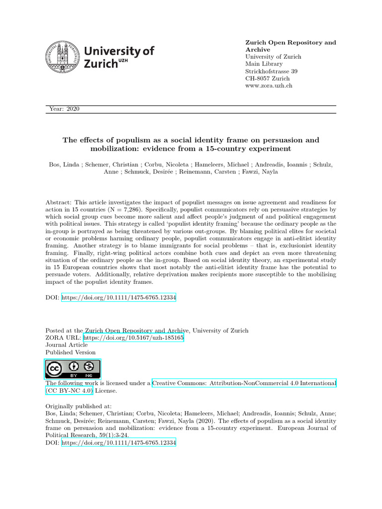 The Effects of Populism As A Social Identity Frame | PDF