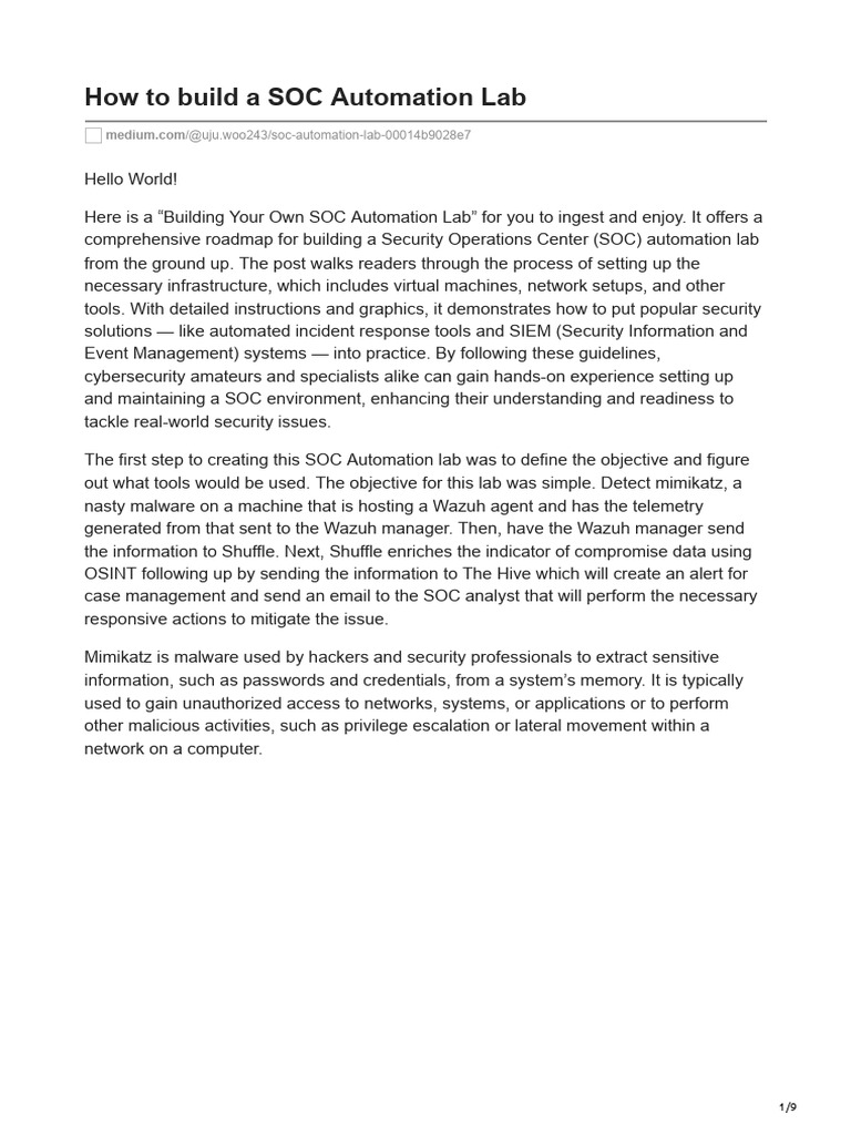 How To Build A SOC Automation Lab | PDF