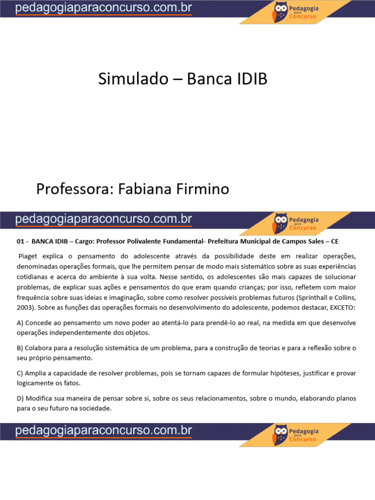 Slide Aula Simulado Banca Idib | PDF