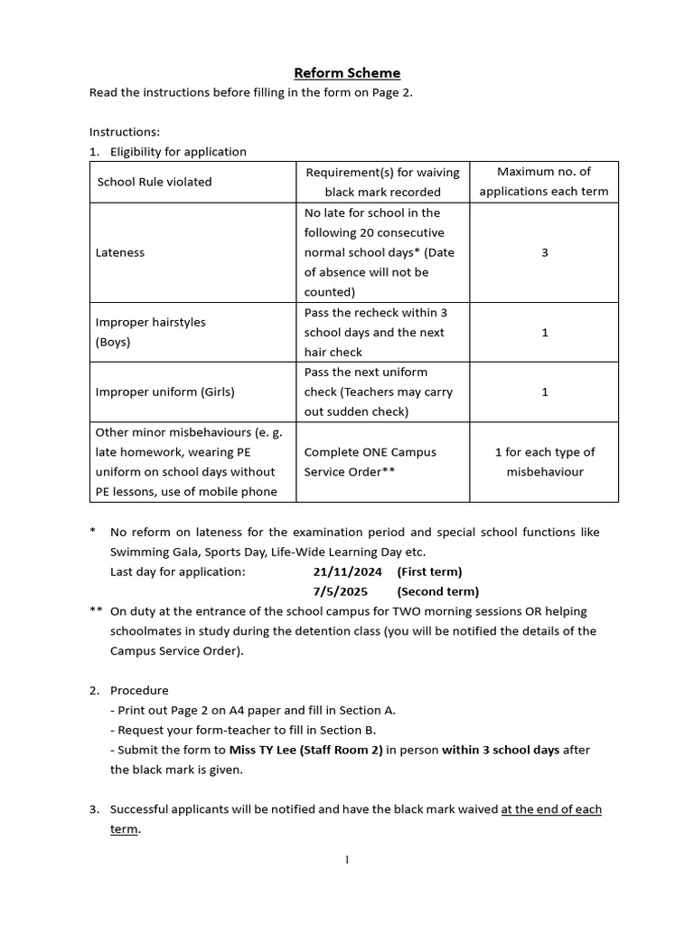 Application Form For Reform Scheme (Sept 2024) | PDF