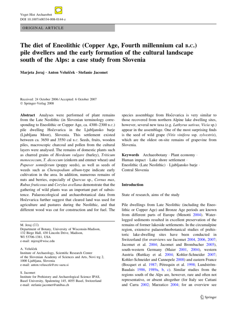 Jeraj M Et Al 2008 in Print (Yugoslavia - Slovenia - Eneolithic ...