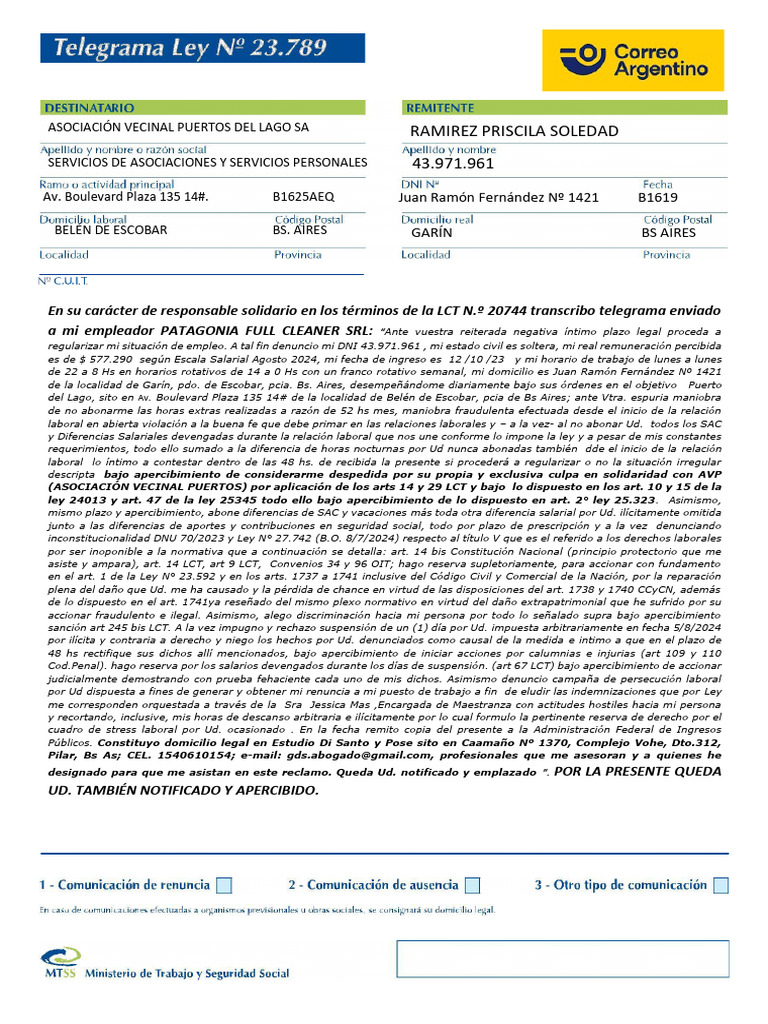 1 º TELEGRAMA Priscila Ramirez A AVP | PDF