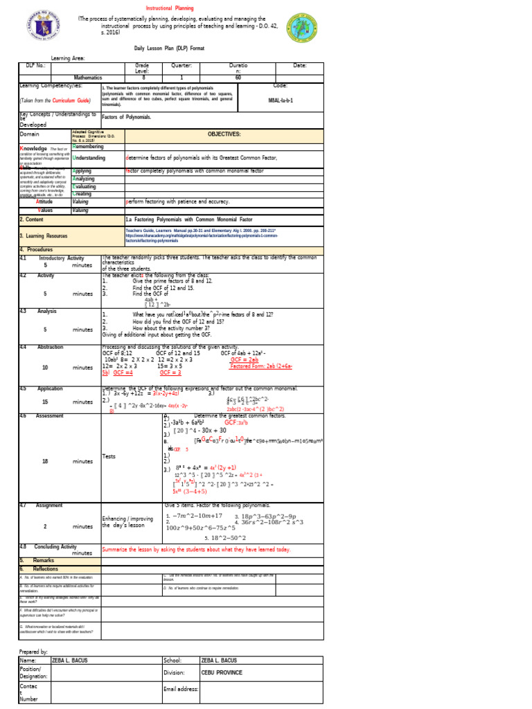 Toaz - Info DLP Math 8 Quarter 1 PR | PDF